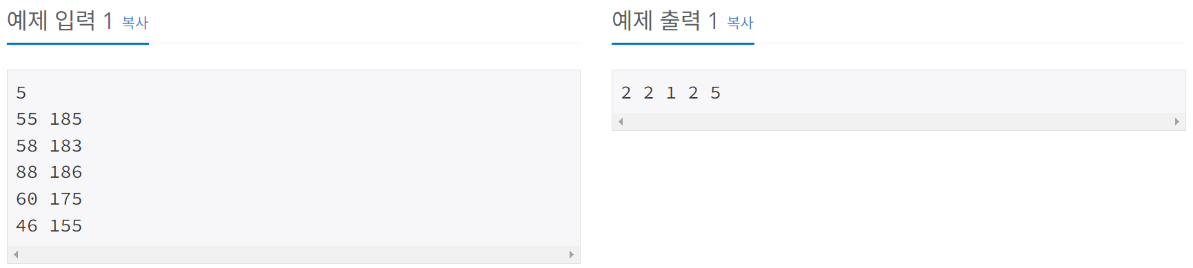 [1일 1코테] Day7 덩치 | 백준 7568 | python