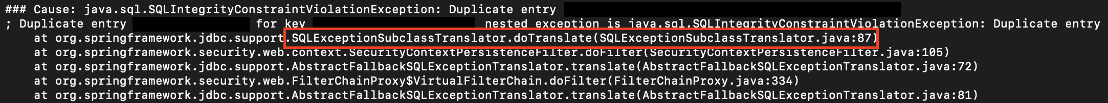 Spring Framework 528 이하 버전에서 Db Duplicate Entry에 대해 Duplicatekeyexception