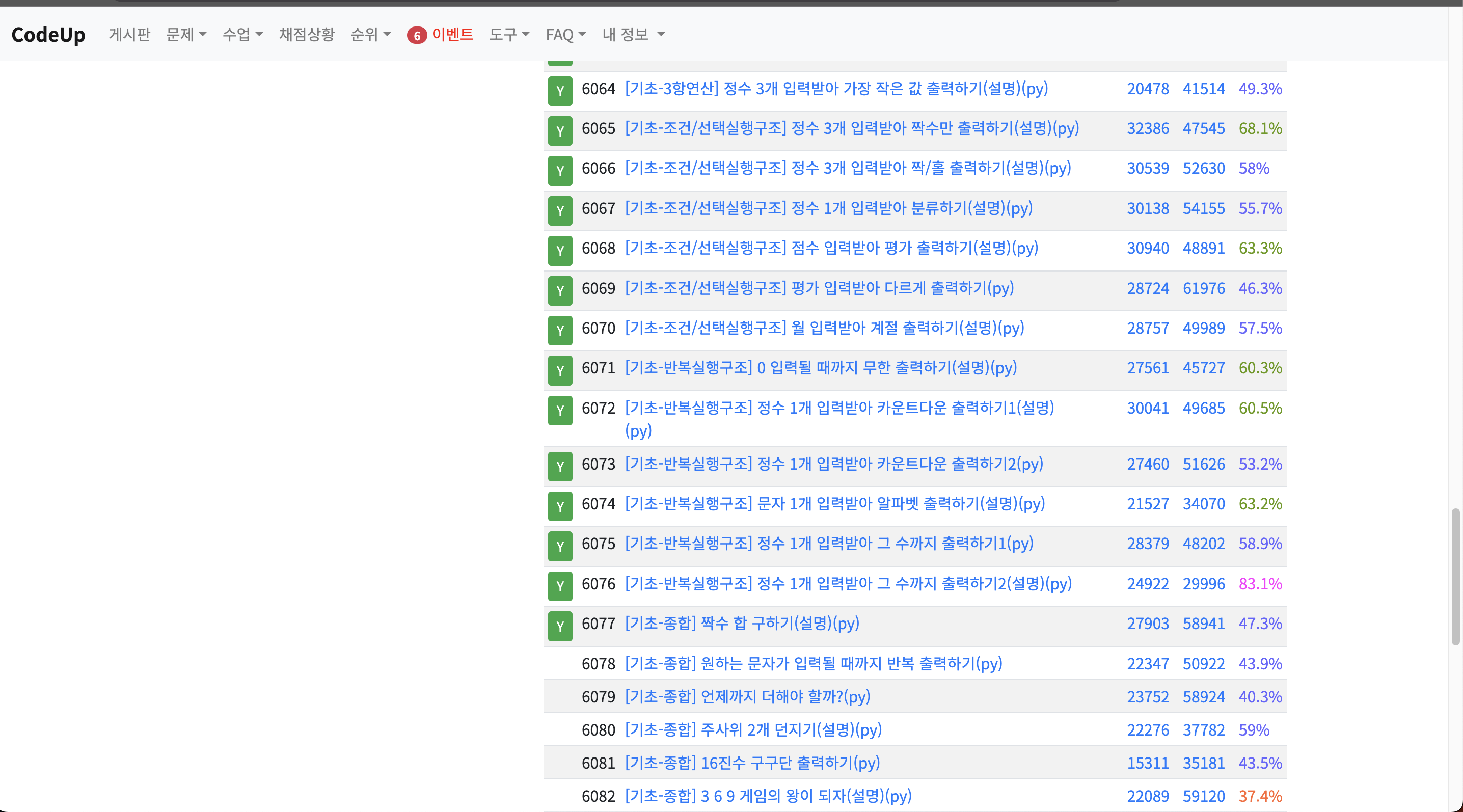 [CodeUp] Python 코드업 기초 100제 풀이 - 기초 실행 구조 (6065 ~ 6076)