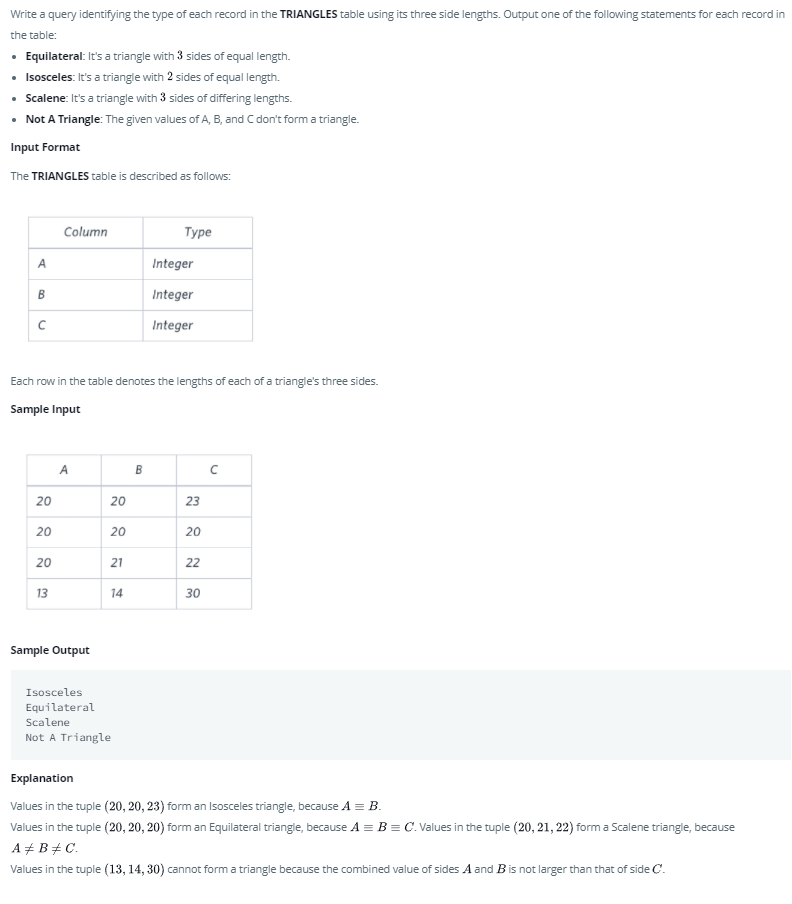 [MSSQL] 해커랭크(HackerRank) - Type of Triangle