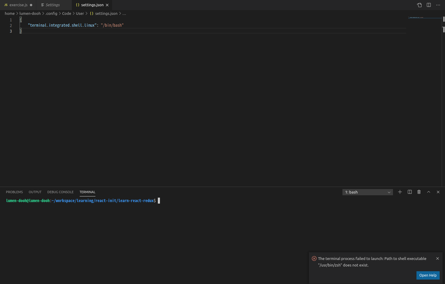 VS Code 터미널 열리지 않음