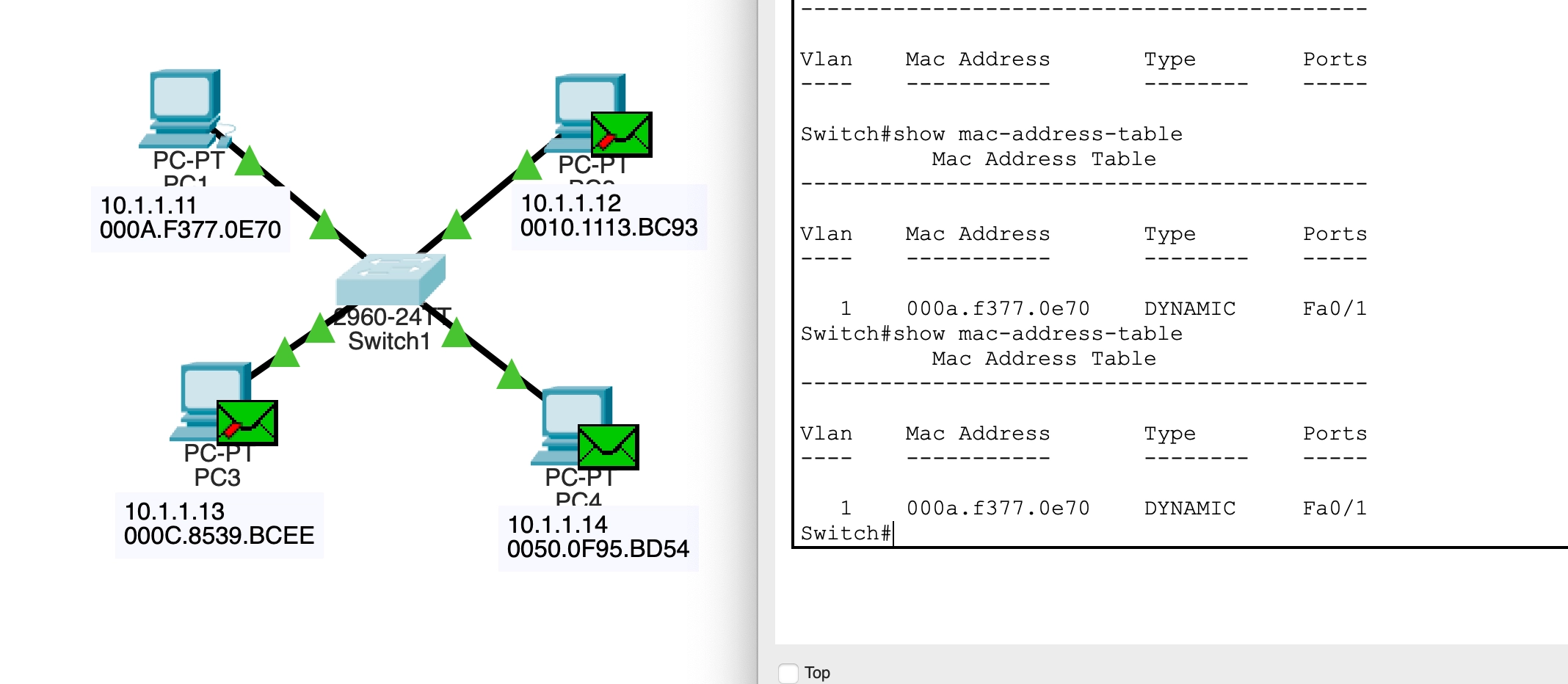 Packet Tracer를 활용한 Switch MAC Address Table & Learning 실습