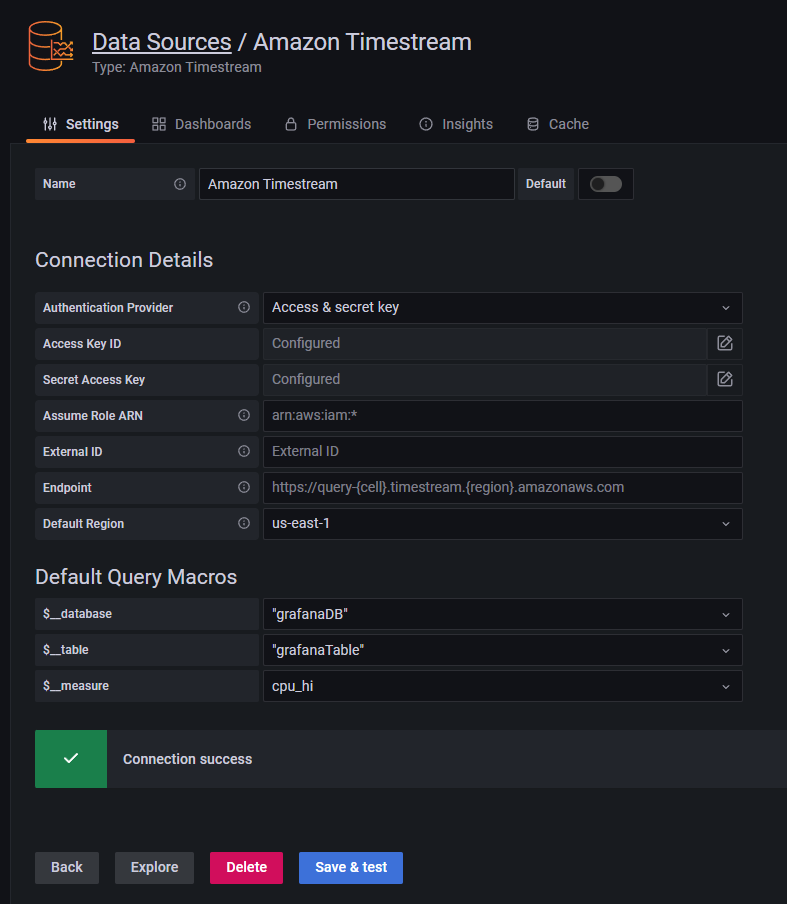 AWS Timestream + Grafana 연동