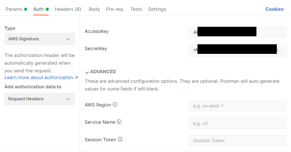 Postman으로 AWS Signature v4 생성