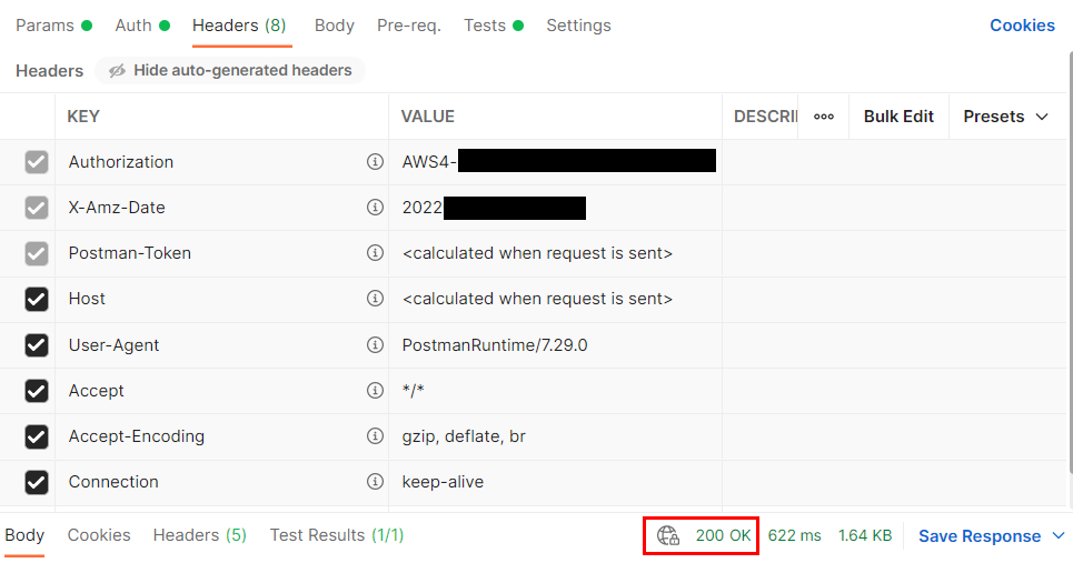 Postman으로 AWS Signature v4 생성