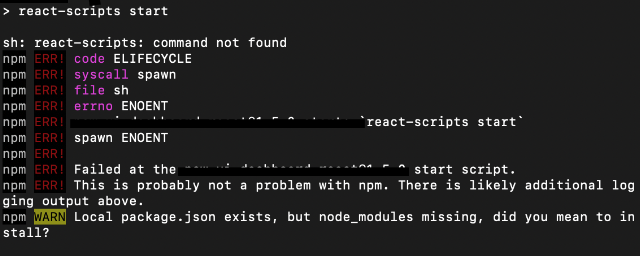 [React] react-scripts: command no found 에러