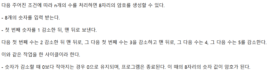 [SWEA] 1225. [S/W 문제해결 기본] 7일차 - 암호생성기.java