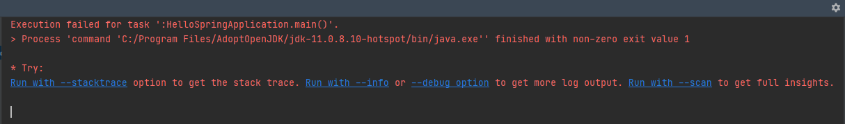 IntelliJ 실행시 finished with non-zero exit value 1 에러