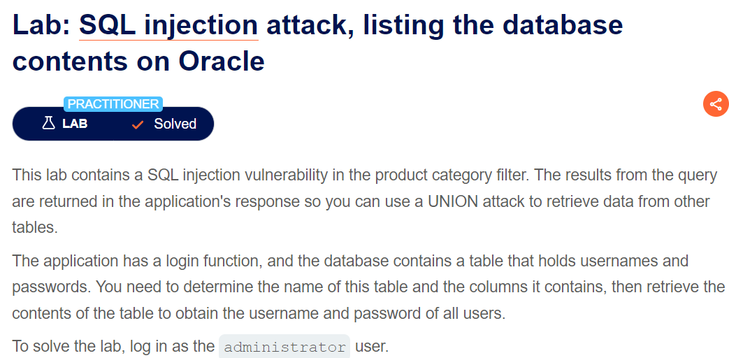 Union sql injection(Oracle) Union sql injection(Oracle)