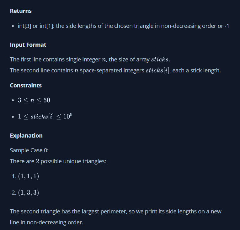 [Hackerrank] Week3 - Maximum Perimeter Triangle
