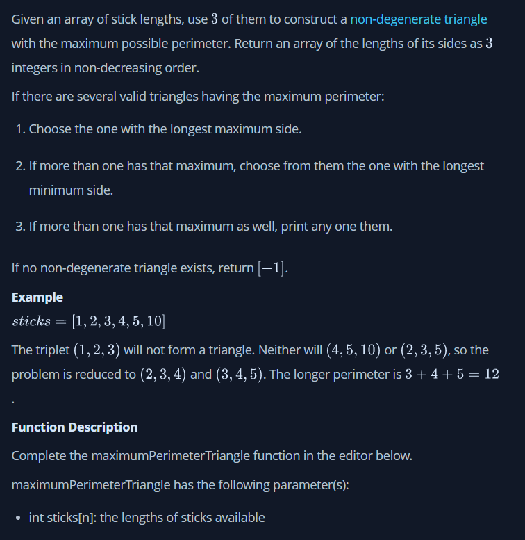 [Hackerrank] Week3 - Maximum Perimeter Triangle