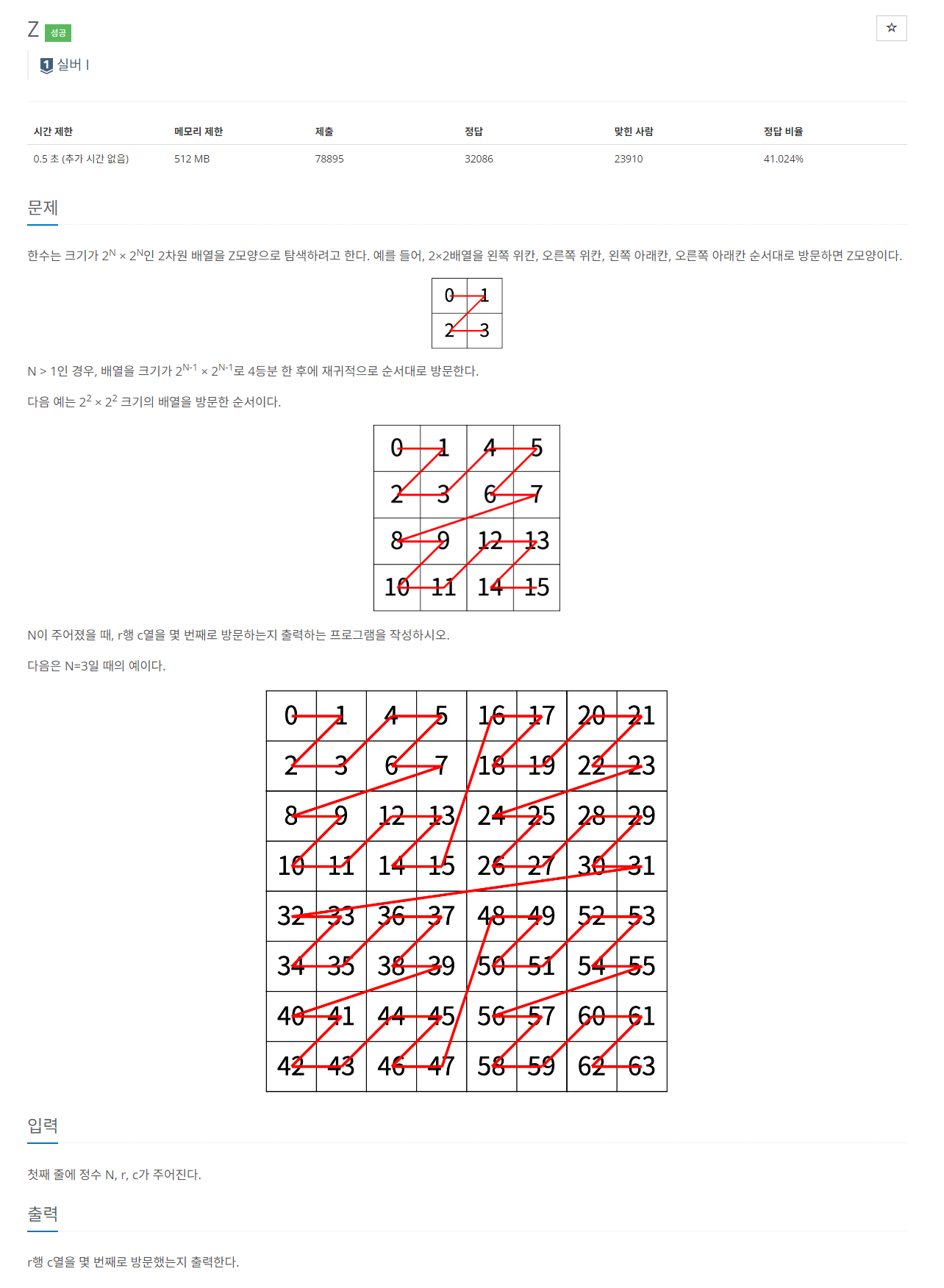 백준 실버1 1074. Z (python)