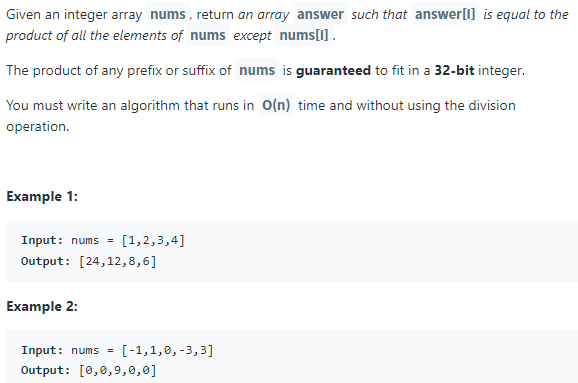 Leetcode238 Product Of Array Except Self 