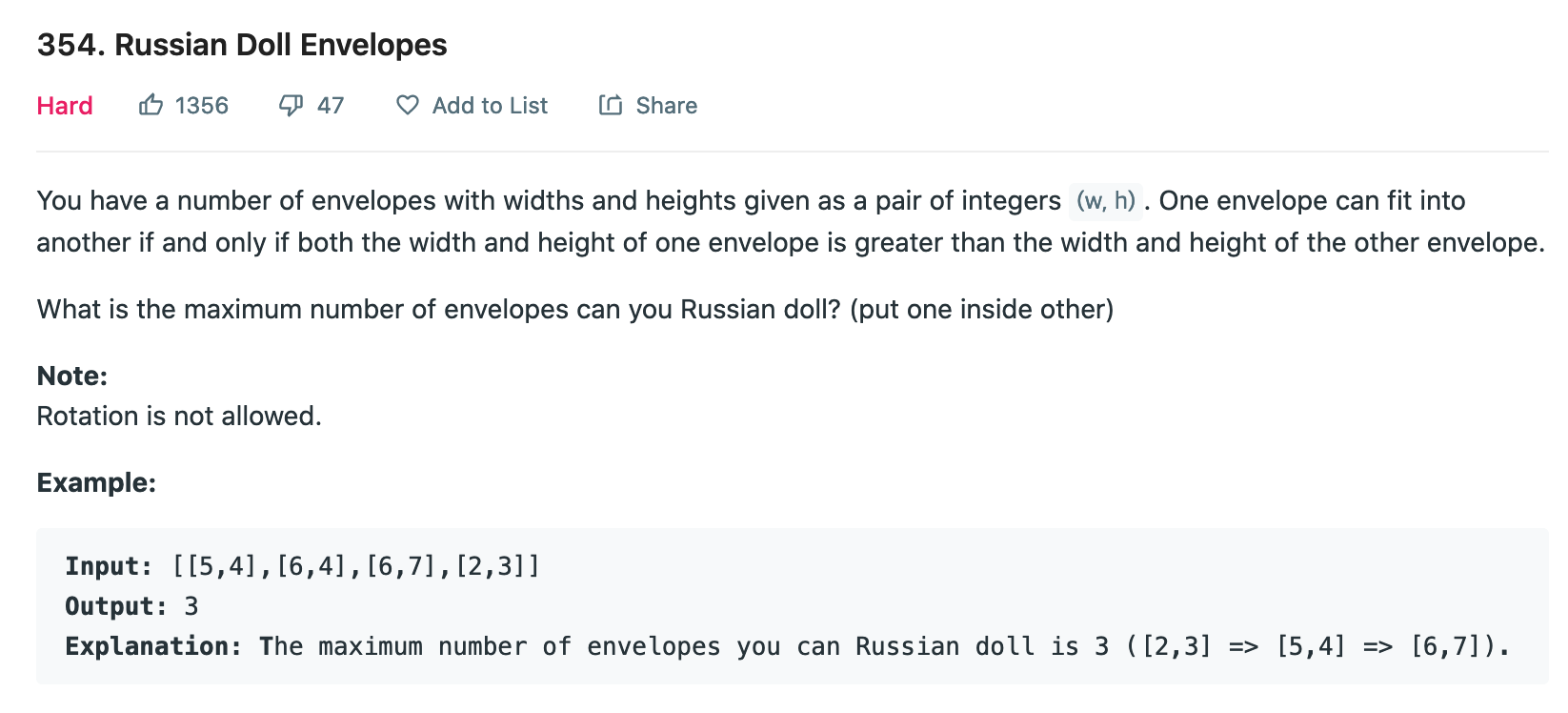 [LeetCode] Russian Doll Envelopes
