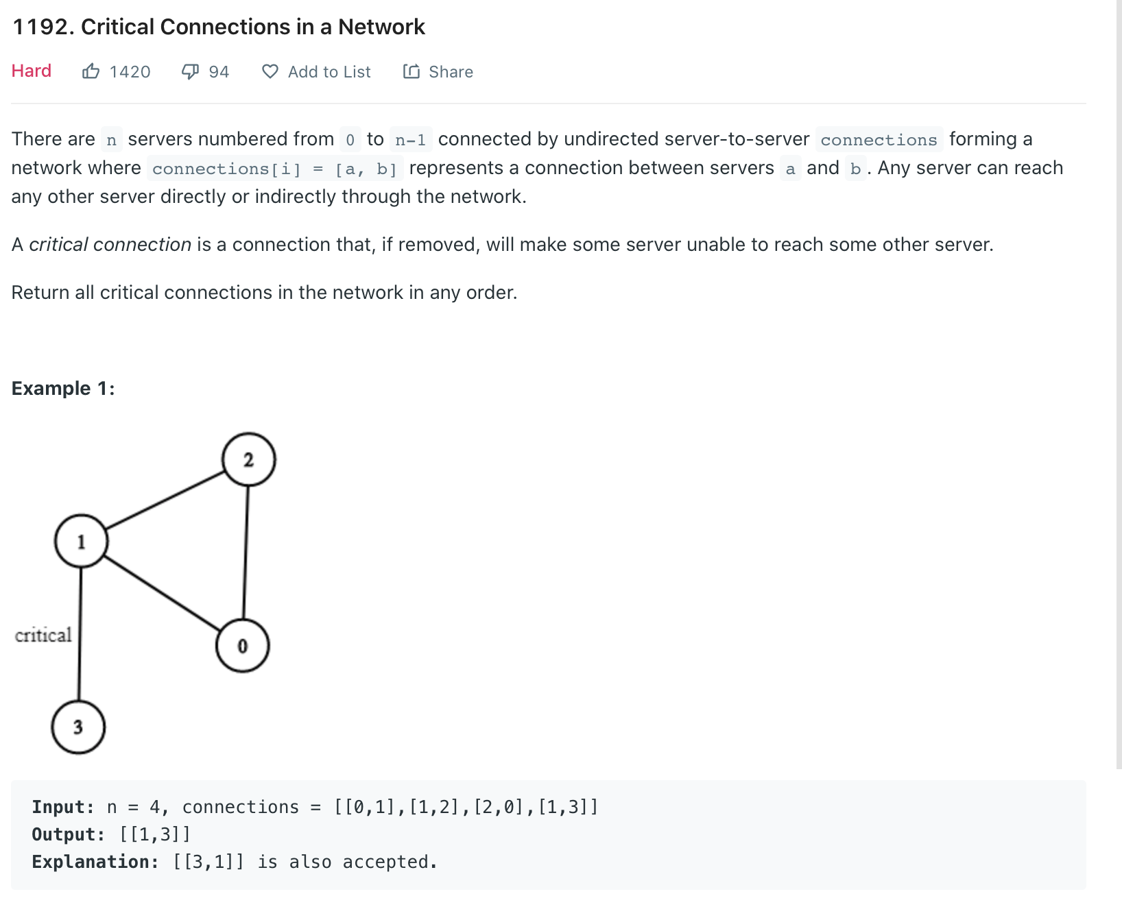 LeetCode - Critical Connections in a Network
