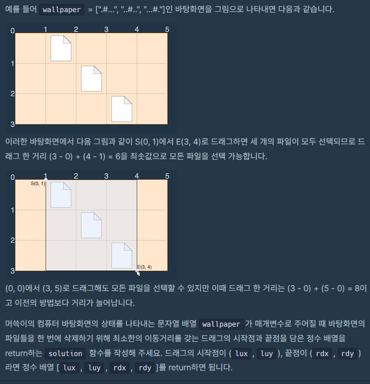 [프로그래머스] 바탕화면 정리 / javascript / Lv1