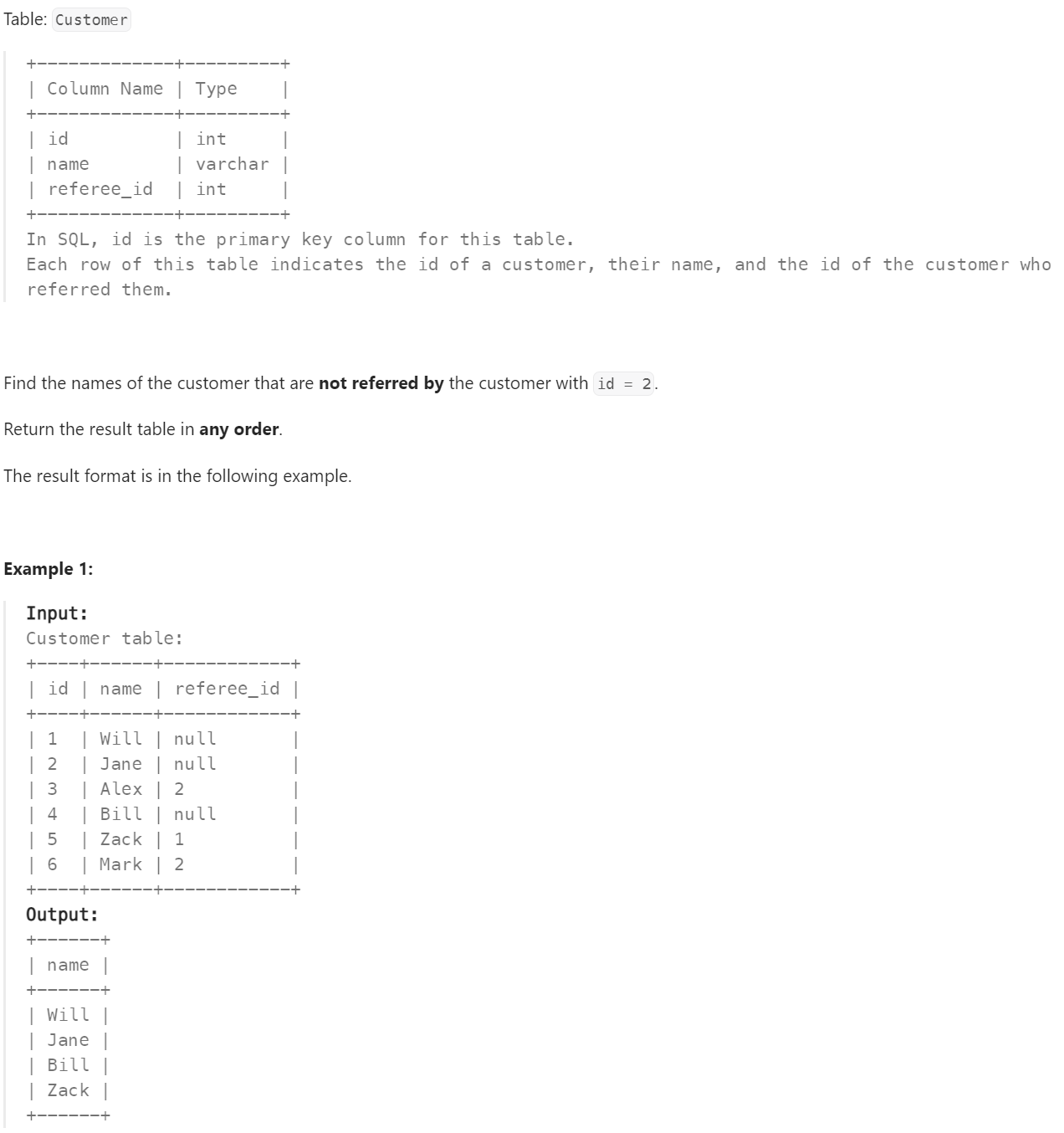 [Leetcode] Find Customer Referee_MySQL