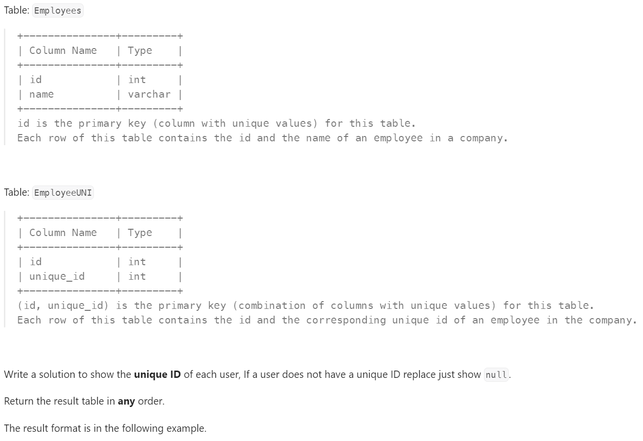 Leetcode Replace Employee Id With The Unique Identifiermysql