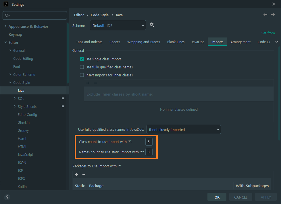 Intellij에서 와일드카드 임포트 설정 변경하기