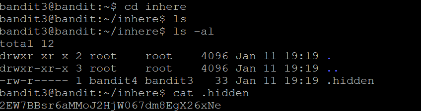 [Linux] bandit 3 레벨 -> 4 레벨 답/풀이