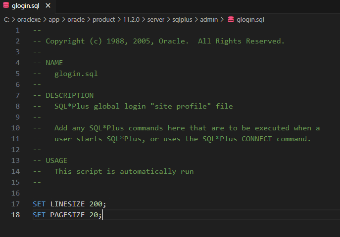 [SQL/Oracle] 출력 결과의 셋팅 | .glogin.sql 사용하기 | SET 명령어 고정