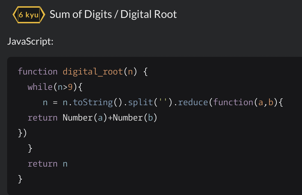[Codewars 6kyu] Sum of Digits / Digital Root