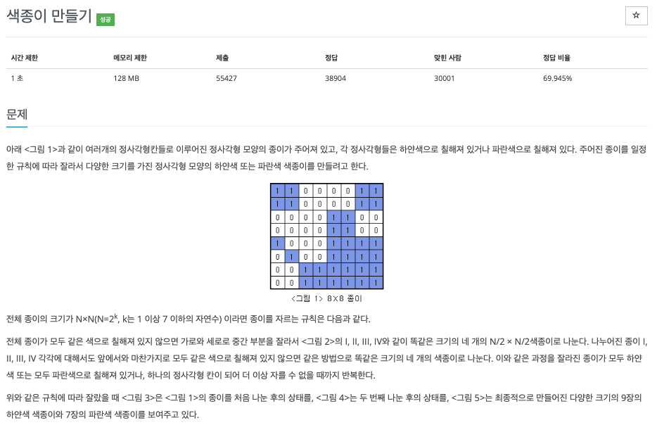 [BAEKJOON] 2630 | Silver 2 | 색종이 만들기