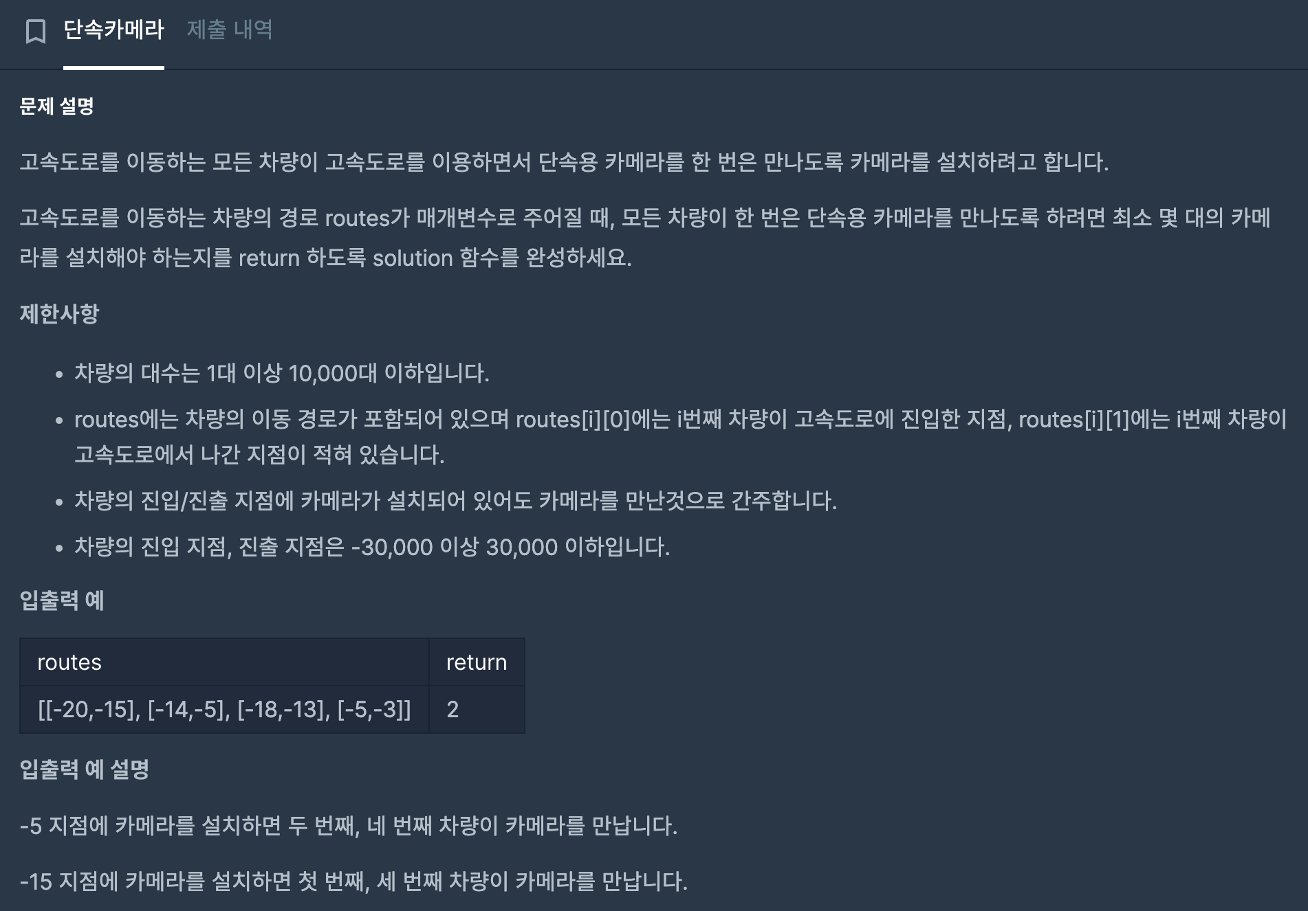 [PROGRAMMERS] Level 3 | 단속카메라