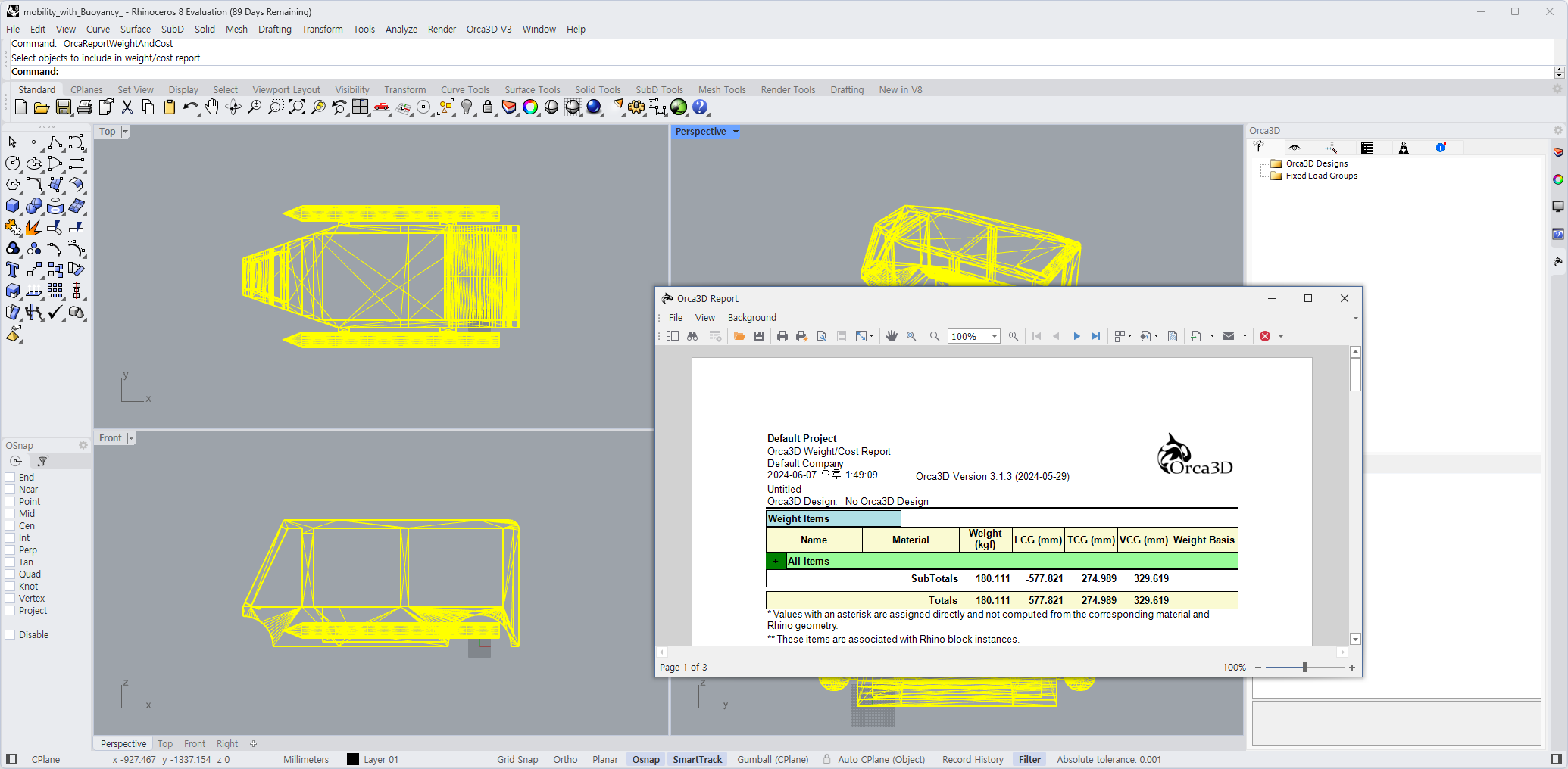 Orca 3D & Rhino 8 (1) :: weight & cost
