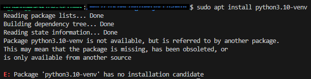 [Python] E: Package 'python3.10-venv' has no installation candidate 해결법