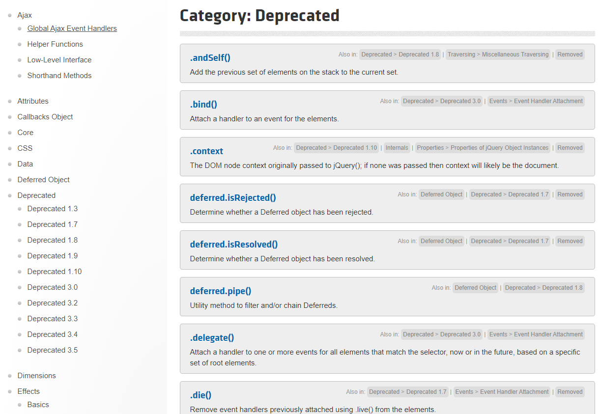 [jQuery] jQuery Migration 1.11.x to 3.6 Deprecated FunctionList