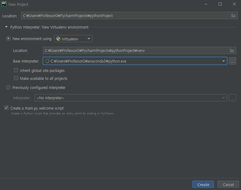 [Python] Anaconda + Pycharm 연동