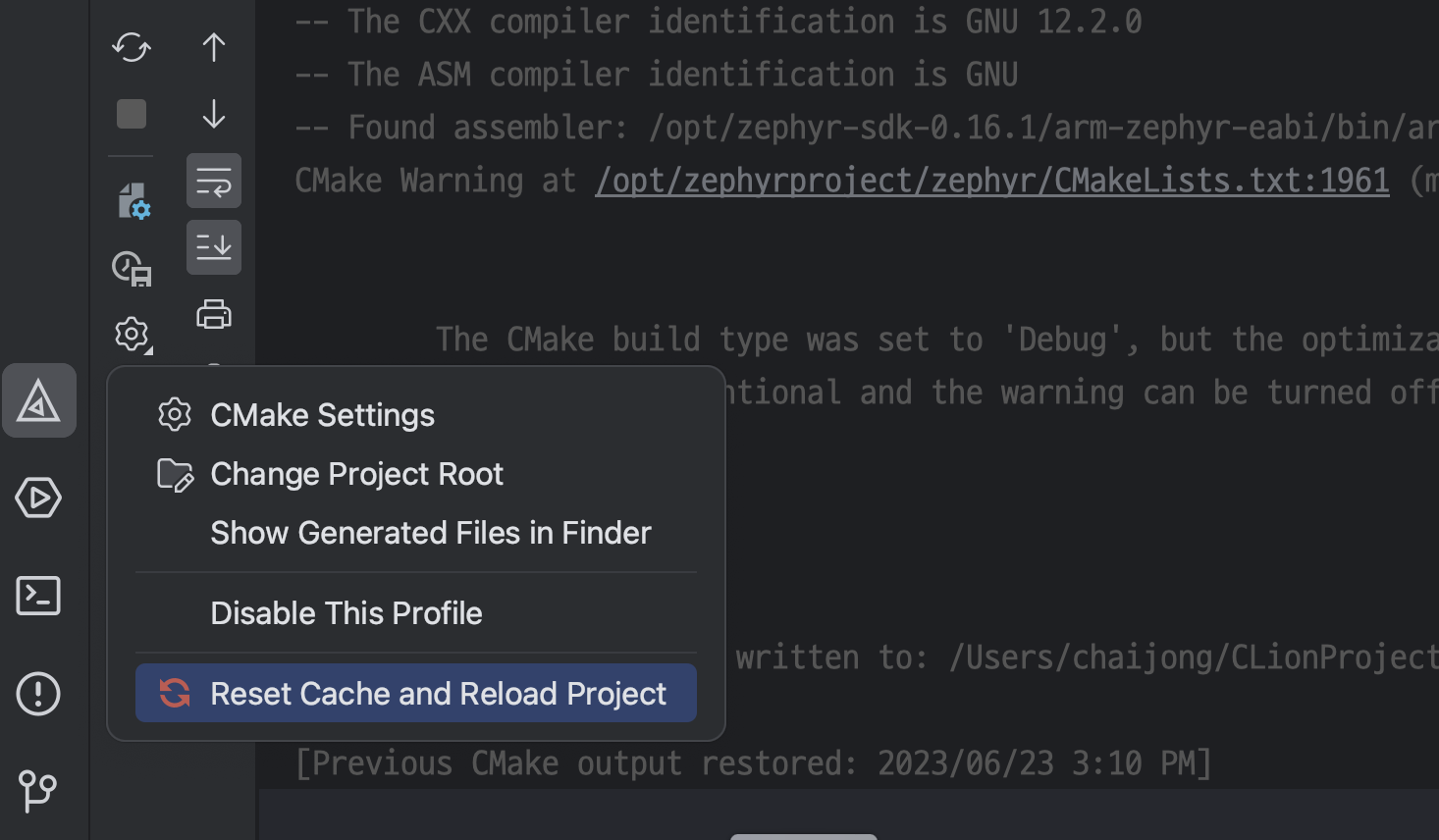 zephyr with CLion on MacOS