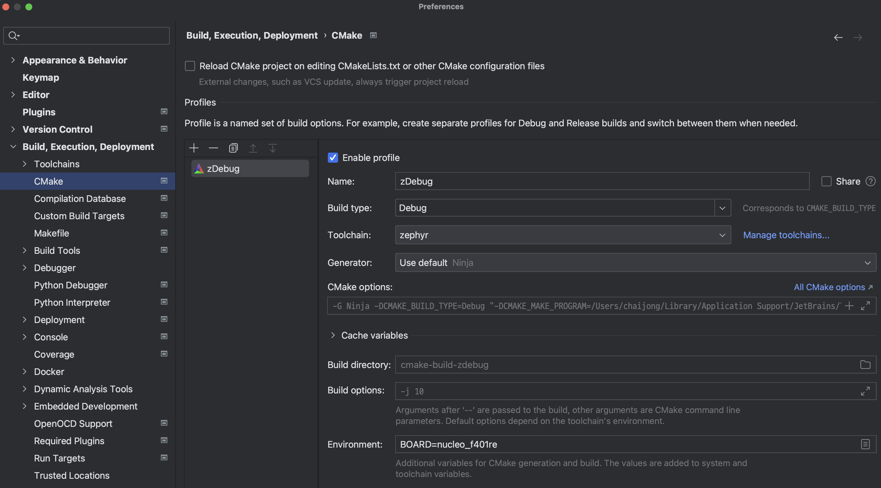 zephyr with CLion on MacOS