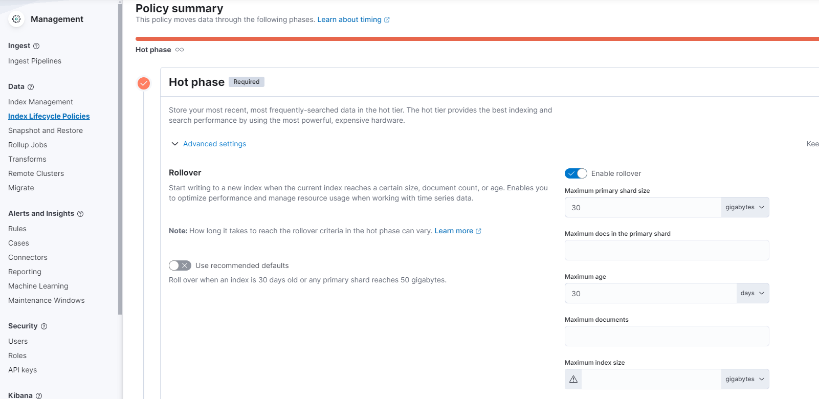 [elasticsearch] ILM: Manage the index lifecycle 설정하기
