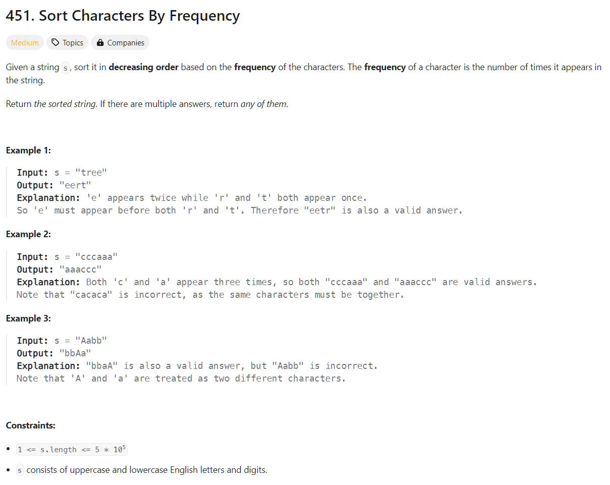 451. Sort Characters By Frequency