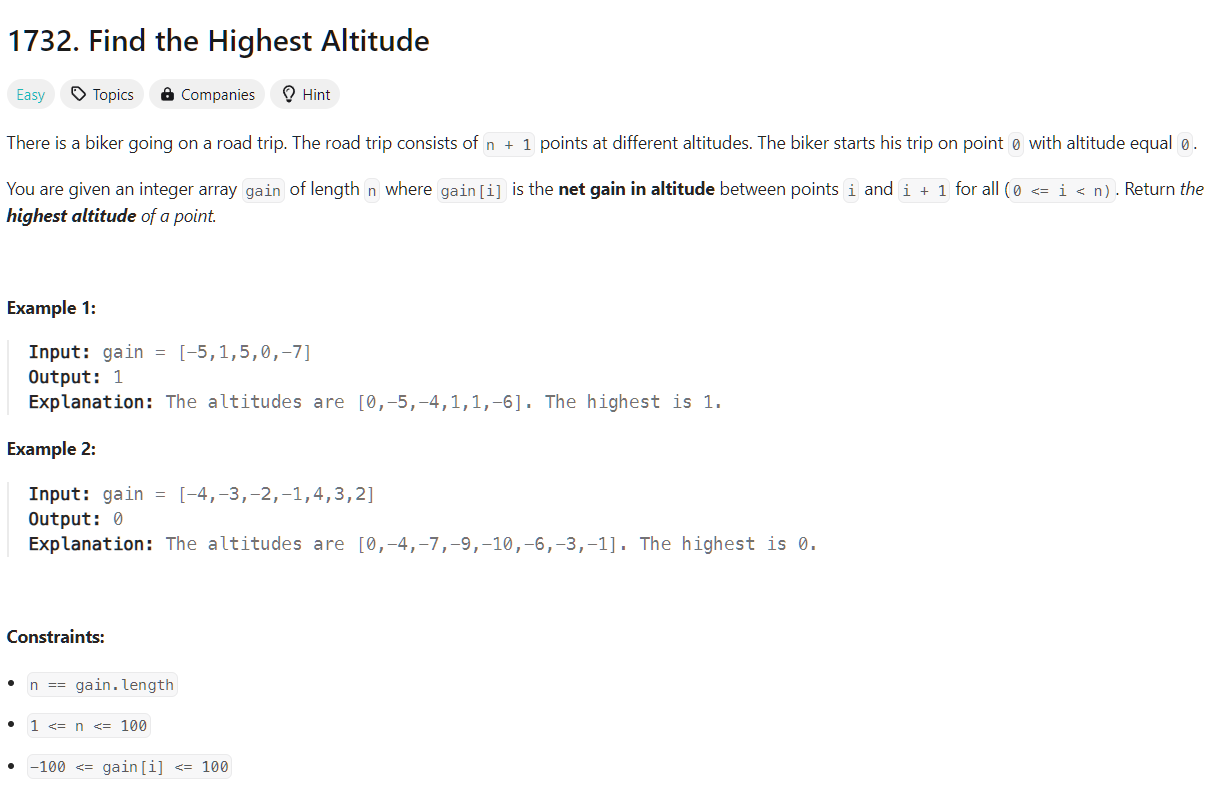 1732. Find the Highest Altitude