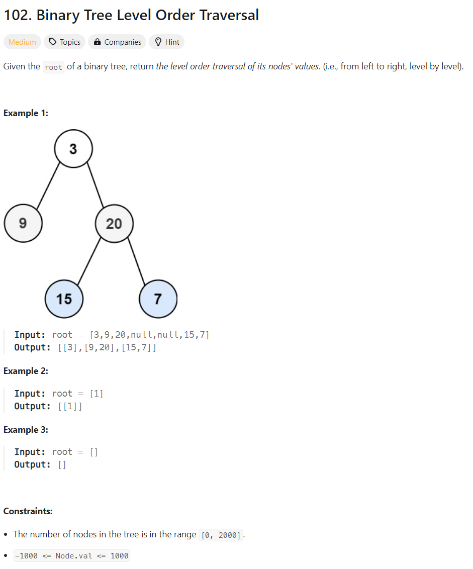 102. Binary Tree Level Order Traversal