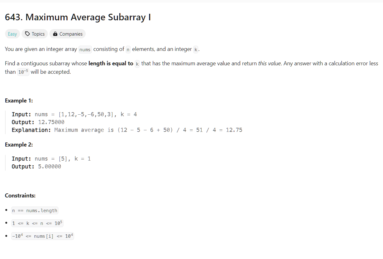 643. Maximum Average Subarray I