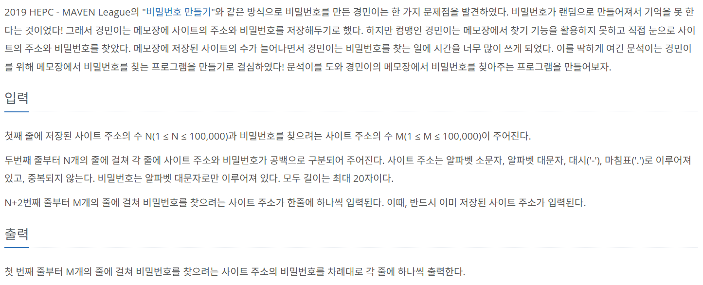 [Java] 백준 17219 비밀번호 찾기