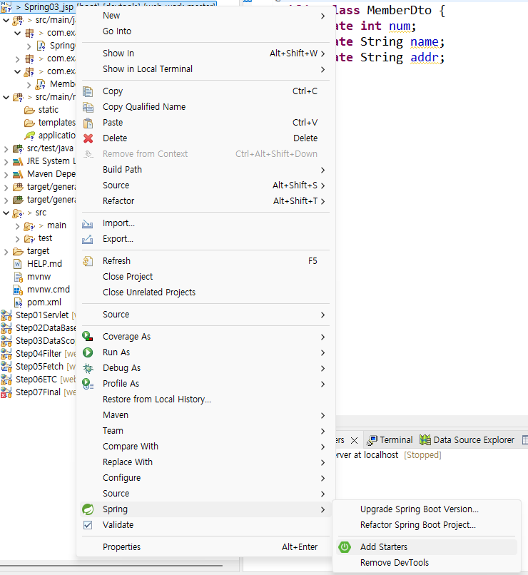 Spring-lombok 설치, jsp의 접두사&접미사 설정, Model, Thymeleaf - 설치 및 데이터박기, status, list.of, 숫자 얻어내기, get ...