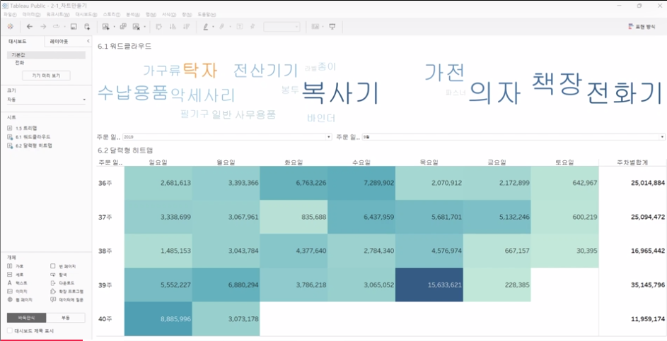 11주차 - Tableau 4_12. 응용 차트 만들기 - 워드 클라우드/달력형 히트맵