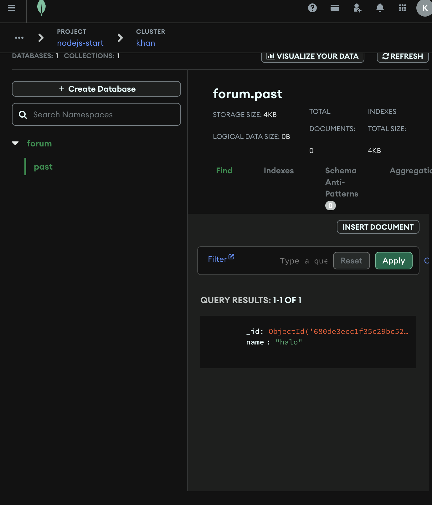 [NodeJs] MongoDB 생성 및 값 집어넣기