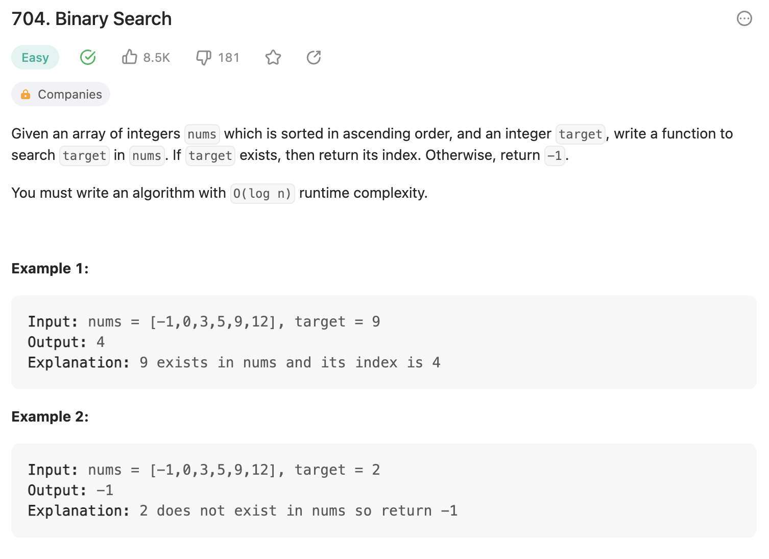 704 Binary Search