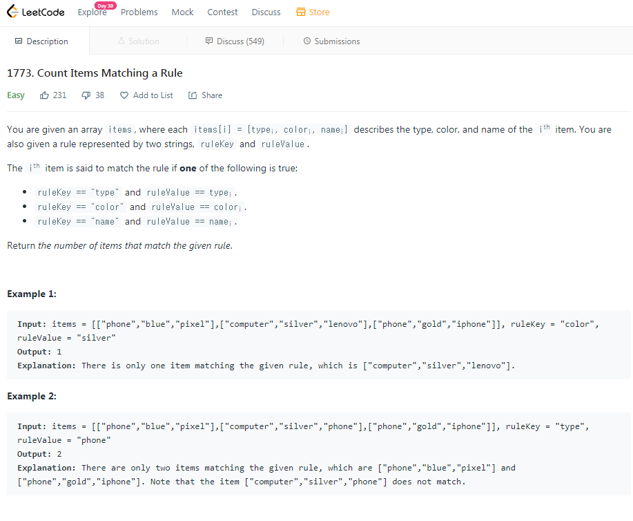 Leetcode 1773 Count Items Matching A Rule Js