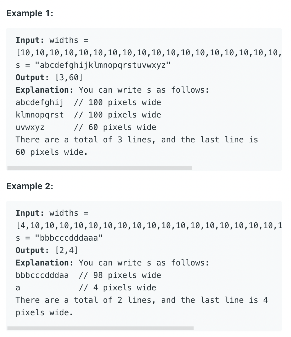 [Leetcode] 806. Number of Lines To Write String
