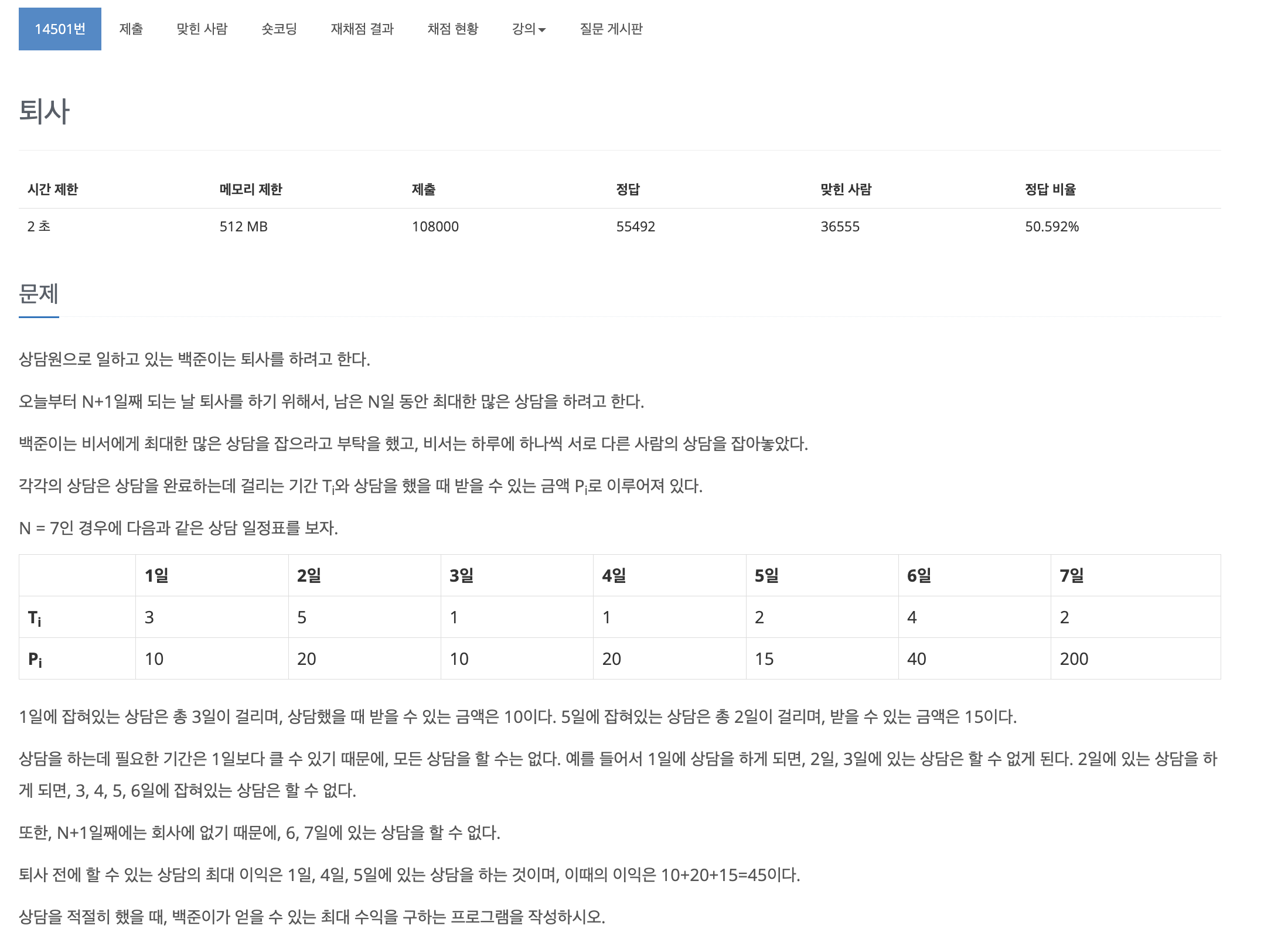 [백준] 14501 퇴사 Python