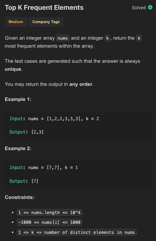 Top K Frequent Elements