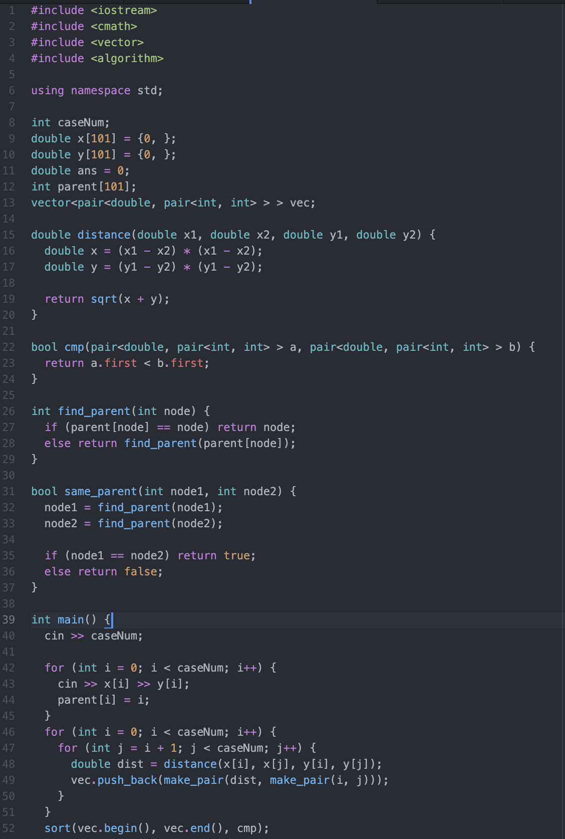 [BOJ wk5] 4386 - 별자리 만들기 / C++